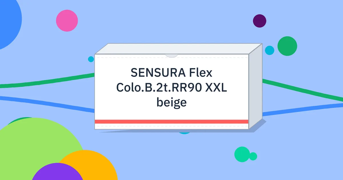 Symbolbild: Packung mit der Aufschrift SENSURA Flex Colo.B.2t.RR90 XXL beige (PZN 03098229) – Verfügbarkeit und Bezug in Apotheken in Frankfurt am Main