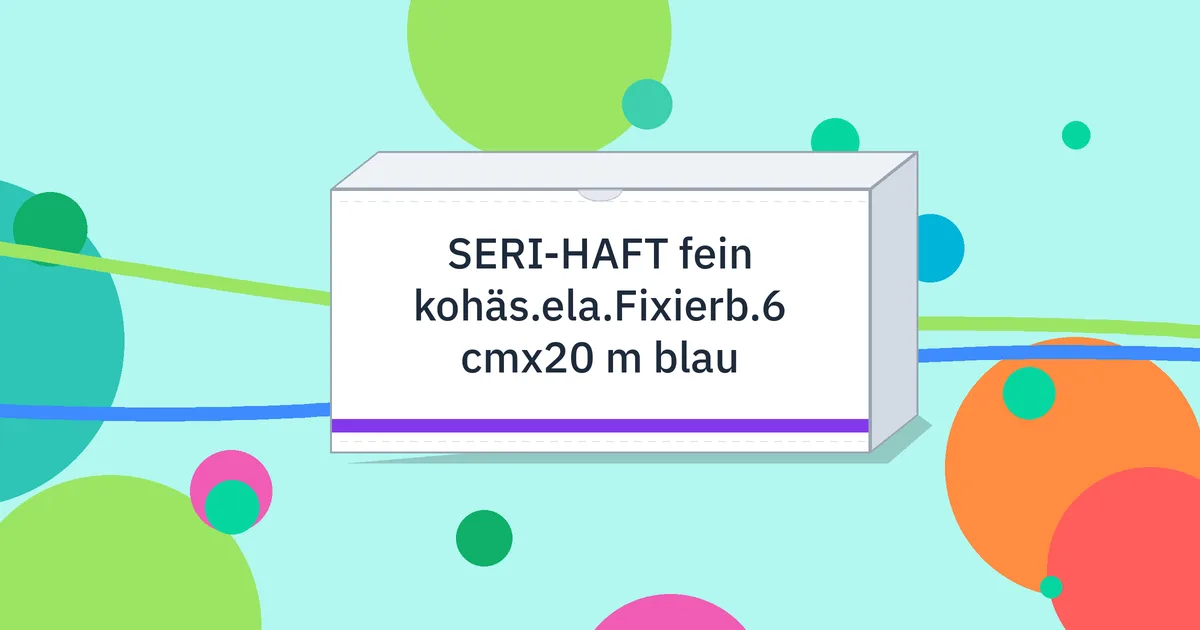 Symbolbild: Packung mit der Aufschrift SERI-HAFT fein kohäs.ela.Fixierb.6 cmx20 m blau (PZN 14381388) – Verfügbarkeit und Bezug in Apotheken in Frankfurt am Main