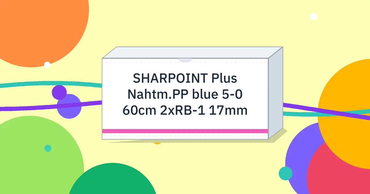 Symbolbild: Packung mit der Aufschrift SHARPOINT Plus Nahtm.PP blue 5-0 60cm 2xRB-1 17mm (PZN 17985744) – Verfügbarkeit und Bezug in Apotheken in Frankfurt am Main