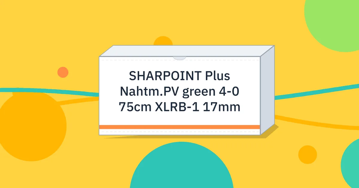 Symbolbild: Packung mit der Aufschrift SHARPOINT Plus Nahtm.PV green 4-0 75cm XLRB-1 17mm (PZN 17996417) – Verfügbarkeit und Bezug in Apotheken in Frankfurt am Main