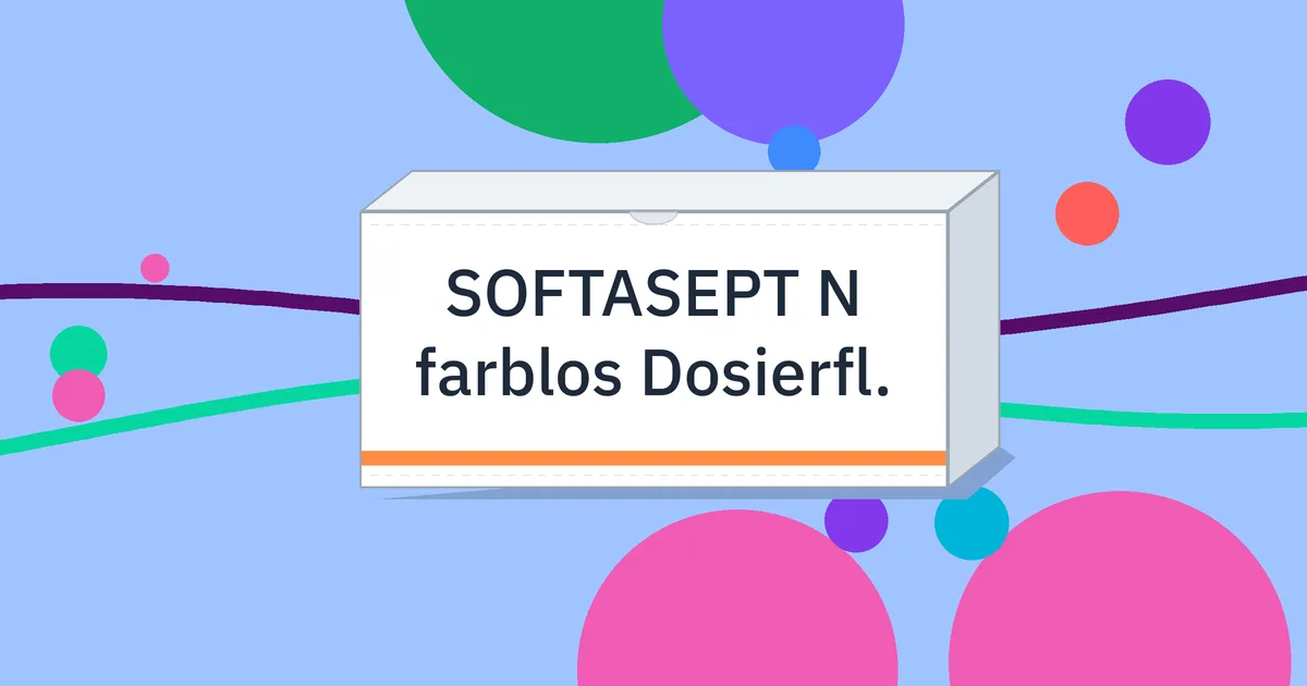 Symbolbild: Packung mit der Aufschrift SOFTASEPT N farblos Dosierfl. (PZN 07620094) – Verfügbarkeit und Bezug in Apotheken in Frankfurt am Main