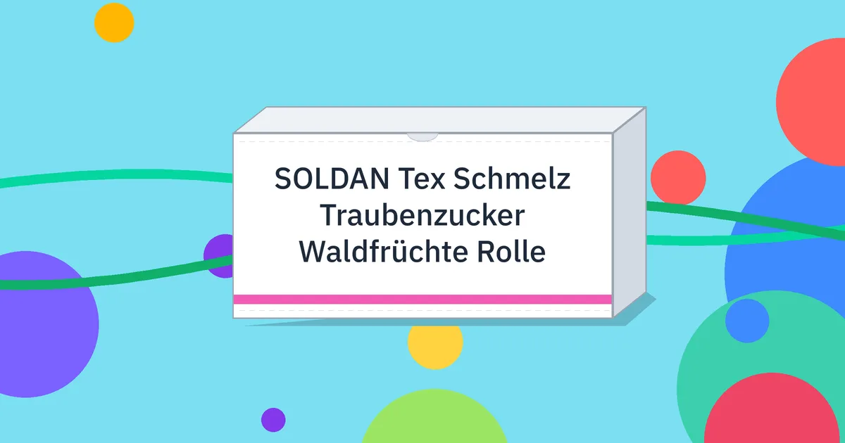 Symbolbild: Packung mit der Aufschrift SOLDAN Tex Schmelz Traubenzucker Waldfrüchte Rolle (PZN 04606053) – Verfügbarkeit und Bezug in Apotheken in Frankfurt am Main