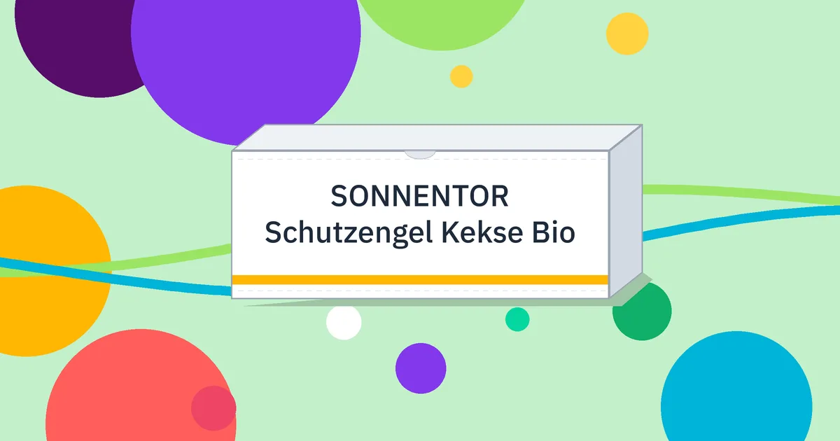 Symbolbild: Packung mit der Aufschrift SONNENTOR Schutzengel Kekse Bio (PZN 18902424) – Verfügbarkeit und Bezug in Apotheken in Frankfurt am Main