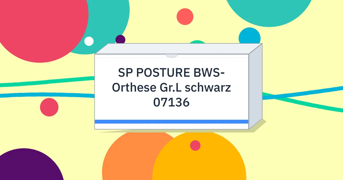 Symbolbild: Packung mit der Aufschrift SP POSTURE BWS-Orthese Gr.L schwarz 07136 (PZN 20309900) – Verfügbarkeit und Bezug in Apotheken in Frankfurt am Main
