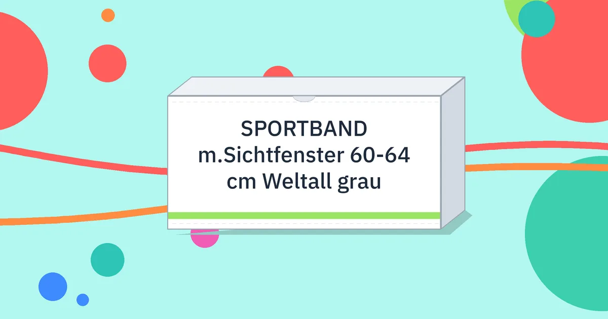 Symbolbild: Packung mit der Aufschrift SPORTBAND m.Sichtfenster 60-64 cm Weltall grau (PZN 13915830) – Verfügbarkeit und Bezug in Apotheken in Frankfurt am Main