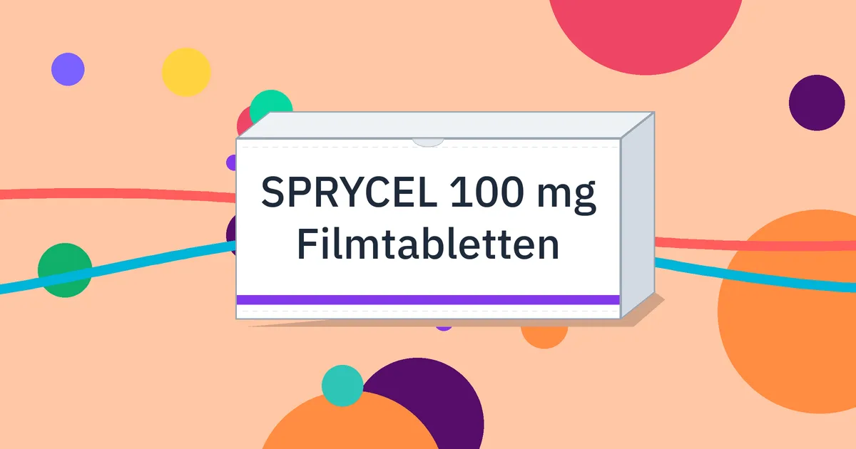 Symbolbild: Packung mit der Aufschrift SPRYCEL 100 mg Filmtabletten (PZN 16774732) – Verfügbarkeit und Bezug in Apotheken in Frankfurt am Main