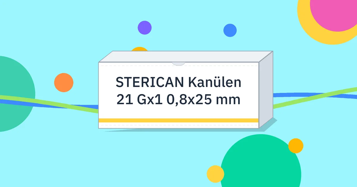 Symbolbild: Packung mit der Aufschrift STERICAN Kanülen 21 Gx1 0,8x25 mm (PZN 16016730) – Verfügbarkeit und Bezug in Apotheken in Frankfurt am Main