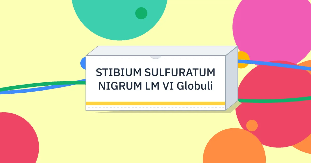 Symbolbild: Packung mit der Aufschrift STIBIUM SULFURATUM NIGRUM LM VI Globuli (PZN 01072846) – Verfügbarkeit und Bezug in Apotheken in Frankfurt am Main