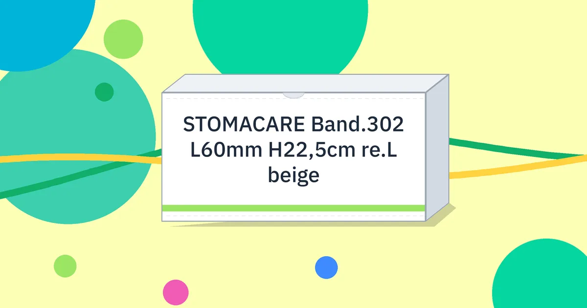 Symbolbild: Packung mit der Aufschrift STOMACARE Band.302 L60mm H22,5cm re.L beige (PZN 10840132) – Verfügbarkeit und Bezug in Apotheken in Frankfurt am Main