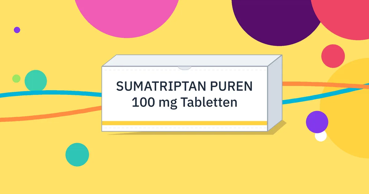 Symbolbild: Packung mit der Aufschrift SUMATRIPTAN PUREN 100 mg Tabletten (PZN 18444677) – Verfügbarkeit und Bezug in Apotheken in Frankfurt am Main