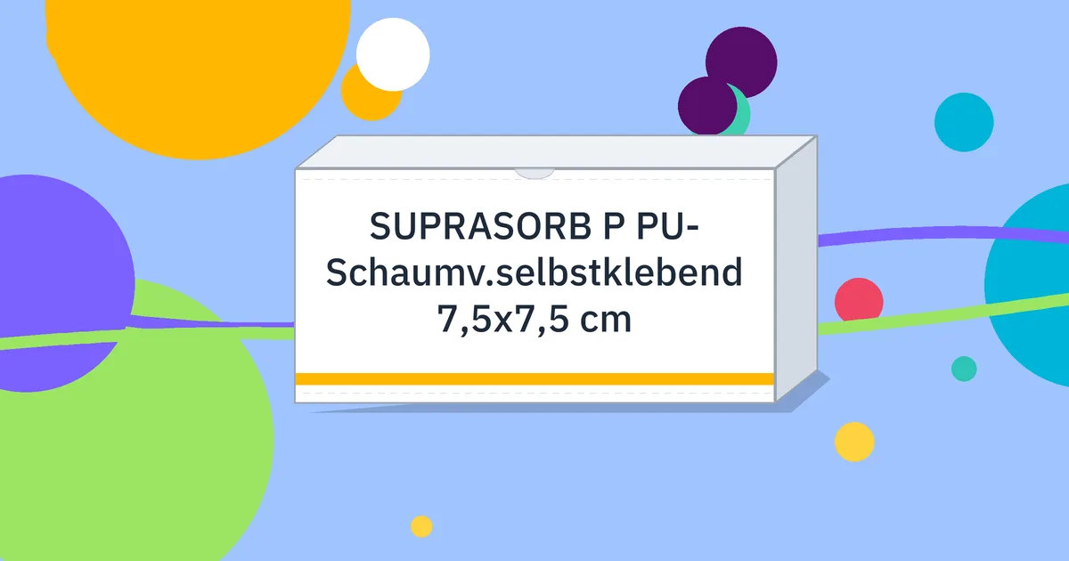 Symbolbild: Packung mit der Aufschrift SUPRASORB P PU-Schaumv.selbstklebend 7,5x7,5 cm (PZN 15210938) – Verfügbarkeit und Bezug in Apotheken in Frankfurt am Main