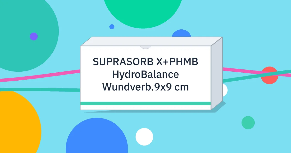 Symbolbild: Packung mit der Aufschrift SUPRASORB X+PHMB HydroBalance Wundverb.9x9 cm (PZN 07402397) – Verfügbarkeit und Bezug in Apotheken in Frankfurt am Main
