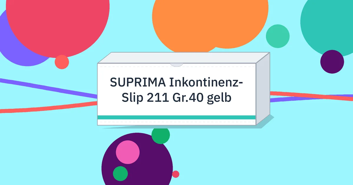 Symbolbild: Packung mit der Aufschrift SUPRIMA Inkontinenz-Slip 211 Gr.40 gelb (PZN 00708578) – Verfügbarkeit und Bezug in Apotheken in Frankfurt am Main