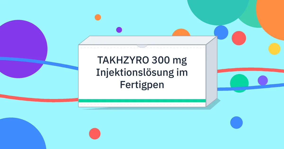 Symbolbild: Packung mit der Aufschrift TAKHZYRO 300 mg Injektionslösung im Fertigpen (PZN 19552819) – Verfügbarkeit und Bezug in Apotheken in Frankfurt am Main