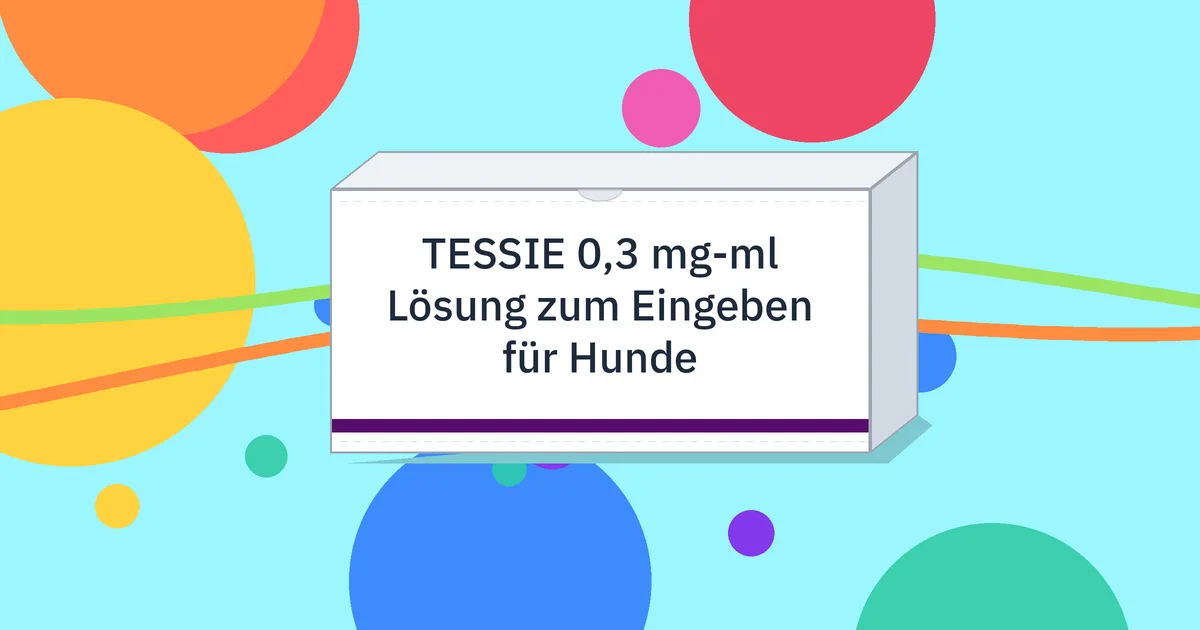 Symbolbild: Packung mit der Aufschrift TESSIE 0,3 mg-ml Lösung zum Eingeben für Hunde (PZN 19696033) – Verfügbarkeit und Bezug in Apotheken in Frankfurt am Main