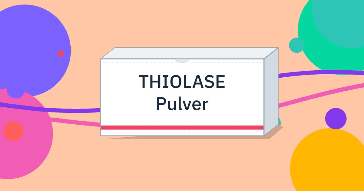 Symbolbild: Packung mit der Aufschrift THIOLASE Pulver (PZN 04095517) – Verfügbarkeit und Bezug in Apotheken in Frankfurt am Main