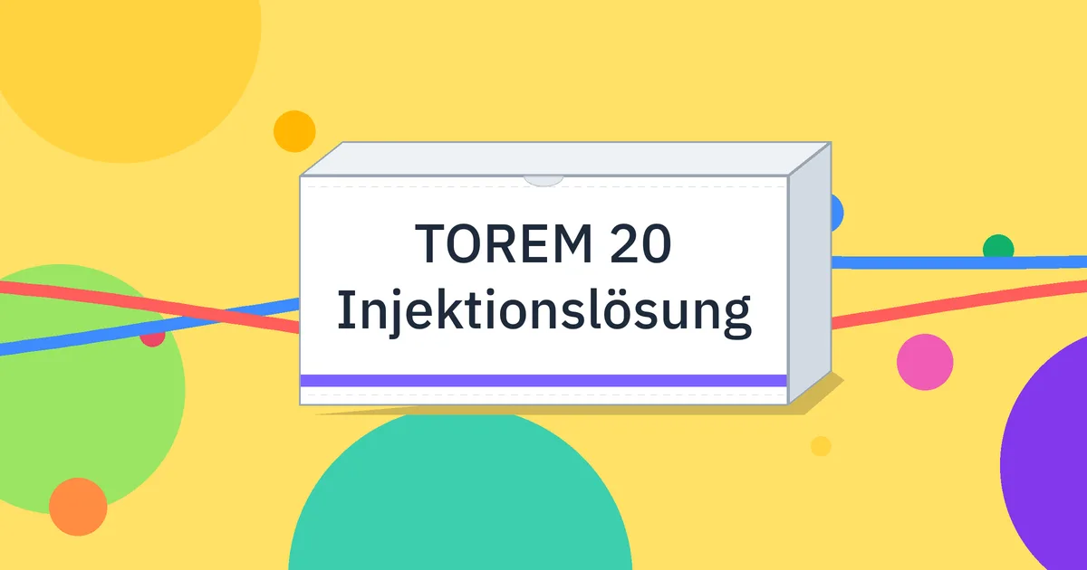 Symbolbild: Packung mit der Aufschrift TOREM 20 Injektionslösung (PZN 06971644) – Verfügbarkeit und Bezug in Apotheken in Frankfurt am Main