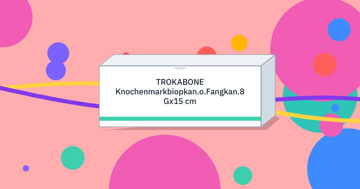 Symbolbild: Packung mit der Aufschrift TROKABONE Knochenmarkbiopkan.o.Fangkan.8 Gx15 cm (PZN 03938385) – Verfügbarkeit und Bezug in Apotheken in Frankfurt am Main