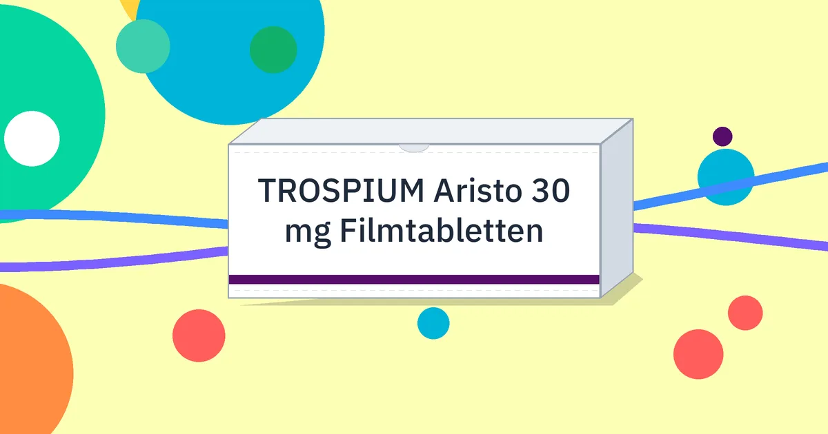 Symbolbild: Packung mit der Aufschrift TROSPIUM Aristo 30 mg Filmtabletten (PZN 10259354) – Verfügbarkeit und Bezug in Apotheken in Frankfurt am Main