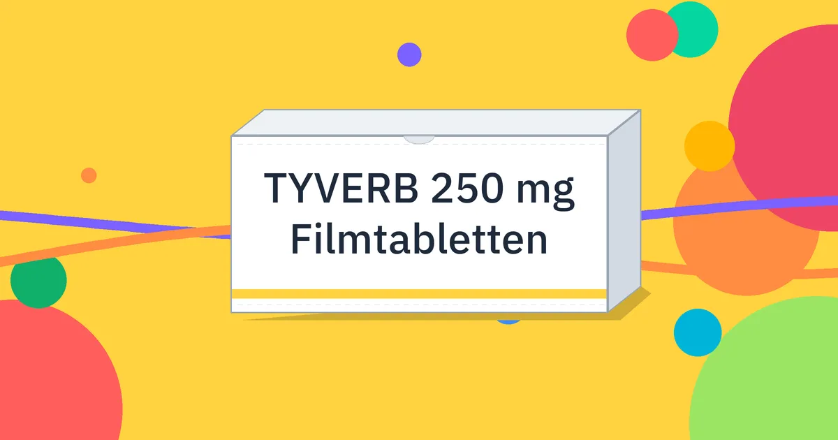 Symbolbild: Packung mit der Aufschrift TYVERB 250 mg Filmtabletten (PZN 18427704) – Verfügbarkeit und Bezug in Apotheken in Frankfurt am Main