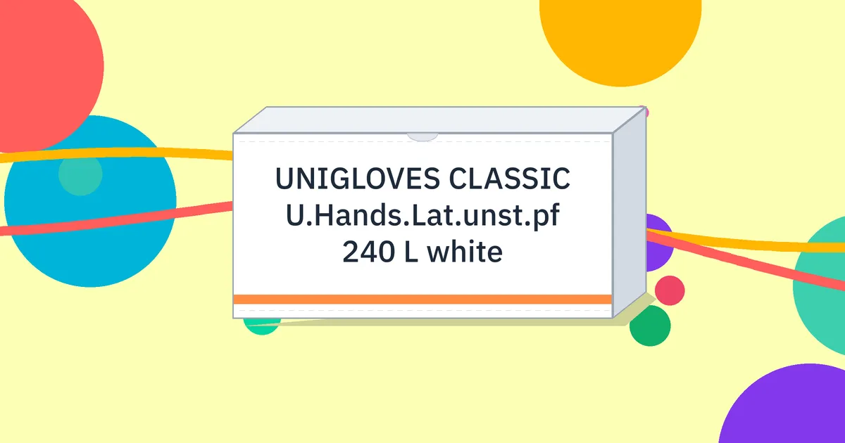 Symbolbild: Packung mit der Aufschrift UNIGLOVES CLASSIC U.Hands.Lat.unst.pf 240 L white (PZN 18100564) – Verfügbarkeit und Bezug in Apotheken in Frankfurt am Main