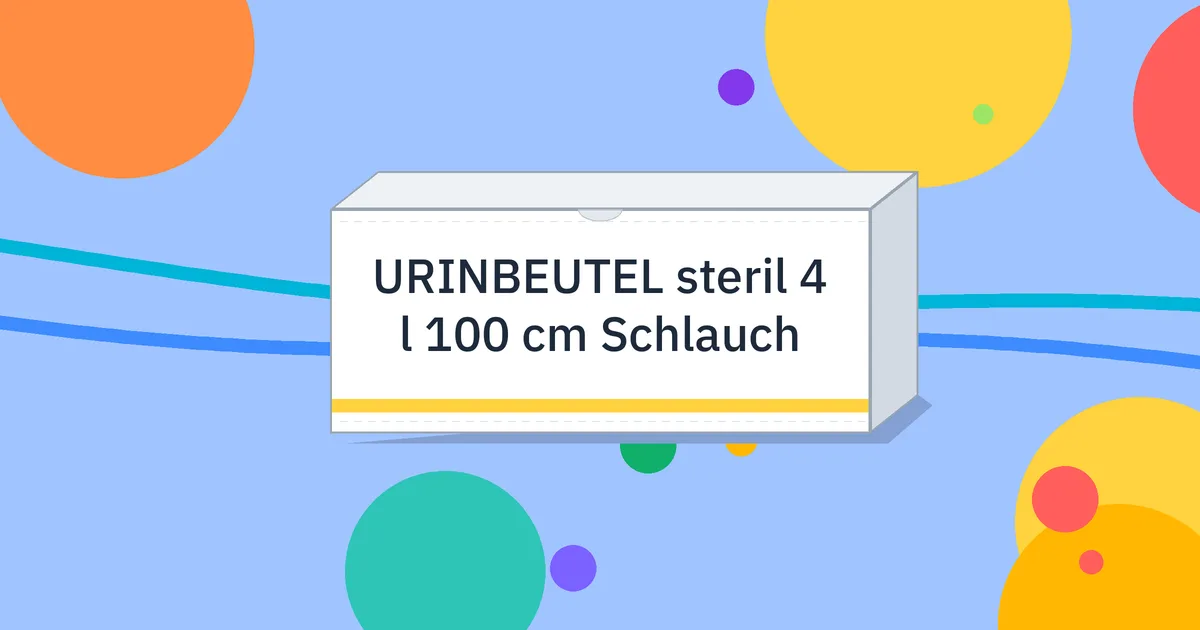 Symbolbild: Packung mit der Aufschrift URINBEUTEL steril 4 l 100 cm Schlauch (PZN 03796413) – Verfügbarkeit und Bezug in Apotheken in Frankfurt am Main