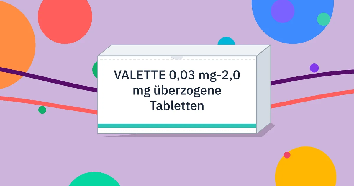 Symbolbild: Packung mit der Aufschrift VALETTE 0,03 mg-2,0 mg überzogene Tabletten (PZN 06982955) – Verfügbarkeit und Bezug in Apotheken in Frankfurt am Main