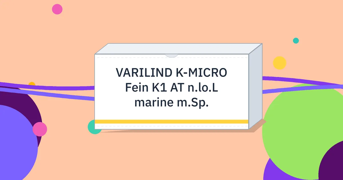 Symbolbild: Packung mit der Aufschrift VARILIND K-MICRO Fein K1 AT n.lo.L marine m.Sp. (PZN 20552003) – Verfügbarkeit und Bezug in Apotheken in Frankfurt am Main