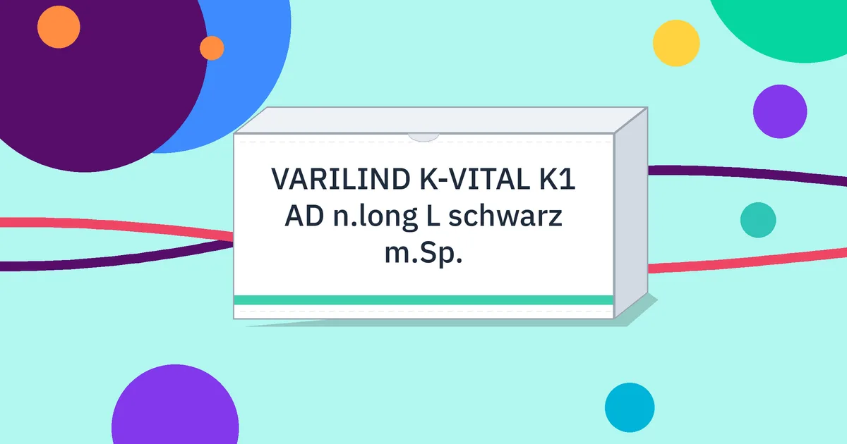 Symbolbild: Packung mit der Aufschrift VARILIND K-VITAL K1 AD n.long L schwarz m.Sp. (PZN 20566643) – Verfügbarkeit und Bezug in Apotheken in Frankfurt am Main