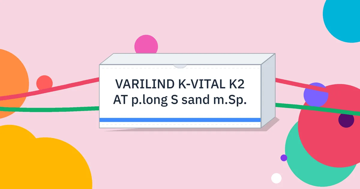 Symbolbild: Packung mit der Aufschrift VARILIND K-VITAL K2 AT p.long S sand m.Sp. (PZN 20561232) – Verfügbarkeit und Bezug in Apotheken in Frankfurt am Main
