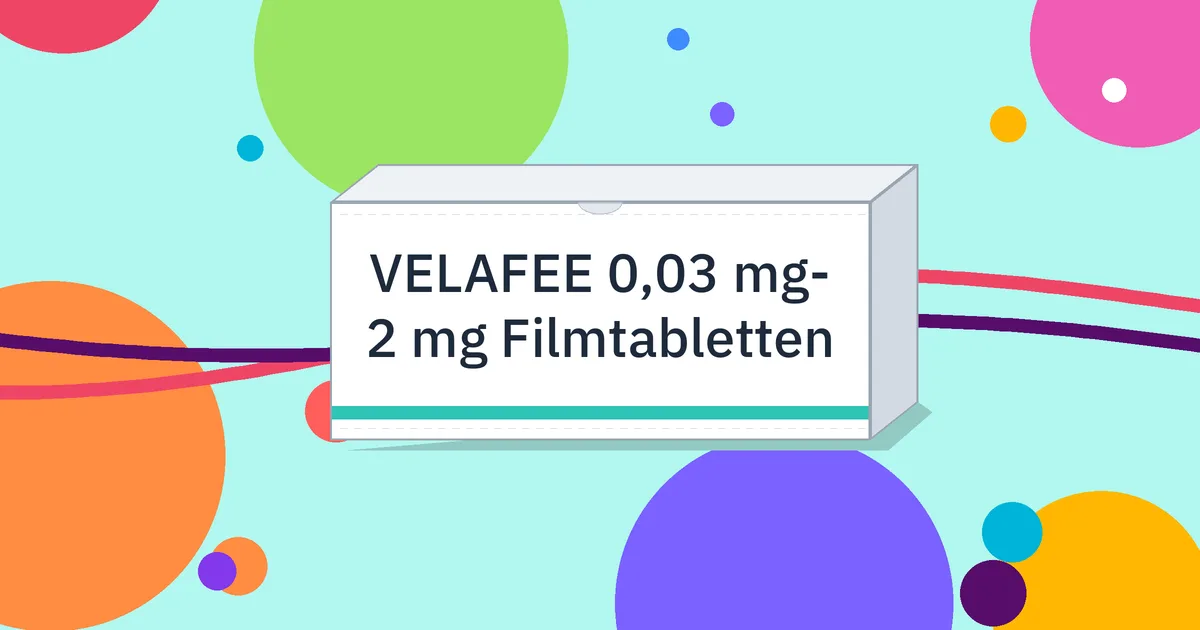 Symbolbild: Packung mit der Aufschrift VELAFEE 0,03 mg-2 mg Filmtabletten (PZN 08892156) – Verfügbarkeit und Bezug in Apotheken in Frankfurt am Main