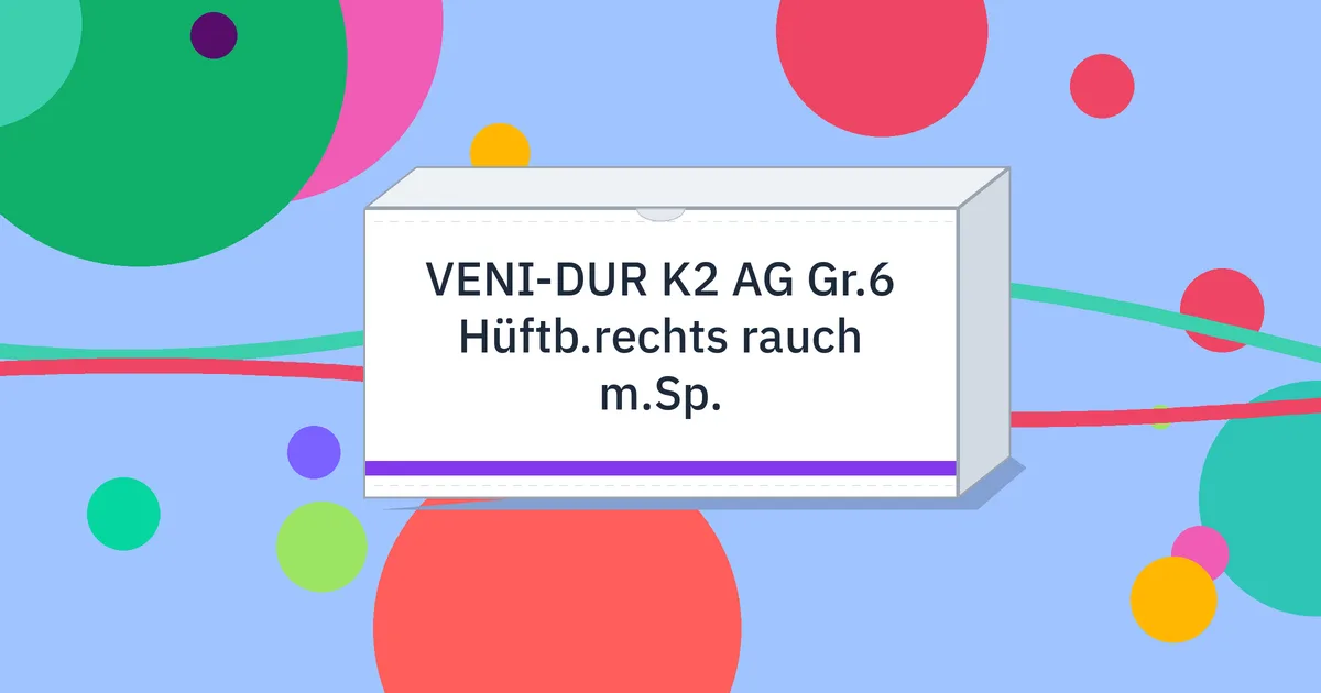 Symbolbild: Packung mit der Aufschrift VENI-DUR K2 AG Gr.6 Hüftb.rechts rauch m.Sp. (PZN 03248887) – Verfügbarkeit und Bezug in Apotheken in Frankfurt am Main