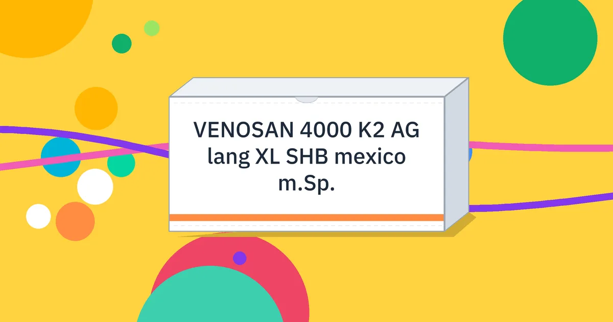 Symbolbild: Packung mit der Aufschrift VENOSAN 4000 K2 AG lang XL SHB mexico m.Sp. (PZN 14424436) – Verfügbarkeit und Bezug in Apotheken in Frankfurt am Main