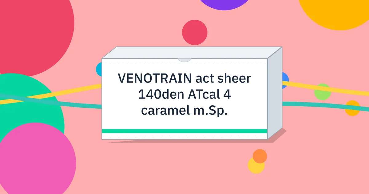 Symbolbild: Packung mit der Aufschrift VENOTRAIN act sheer 140den ATcal 4 caramel m.Sp. (PZN 16207708) – Verfügbarkeit und Bezug in Apotheken in Frankfurt am Main