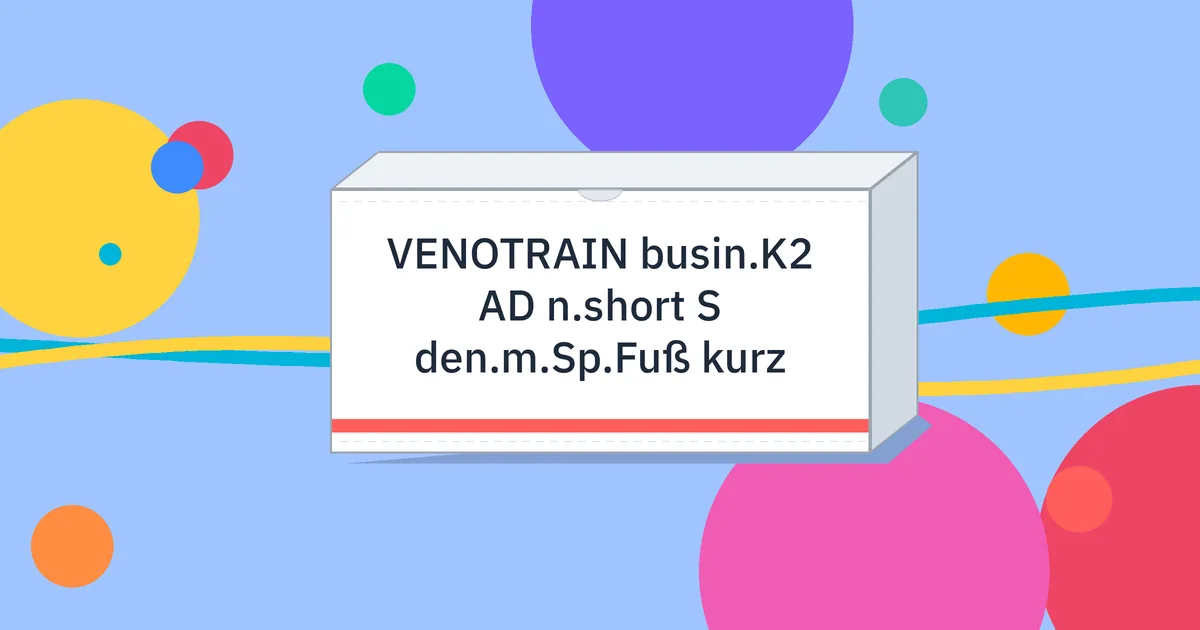 Symbolbild: Packung mit der Aufschrift VENOTRAIN busin.K2 AD n.short S den.m.Sp.Fuß kurz (PZN 19057741) – Verfügbarkeit und Bezug in Apotheken in Frankfurt am Main