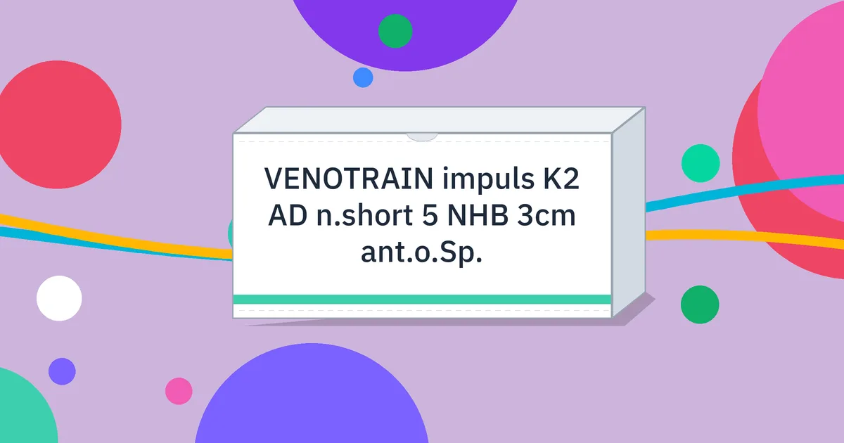 Symbolbild: Packung mit der Aufschrift VENOTRAIN impuls K2 AD n.short 5 NHB 3cm ant.o.Sp. (PZN 15224343) – Verfügbarkeit und Bezug in Apotheken in Frankfurt am Main