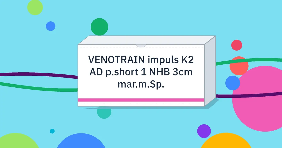 Symbolbild: Packung mit der Aufschrift VENOTRAIN impuls K2 AD p.short 1 NHB 3cm mar.m.Sp. (PZN 15223556) – Verfügbarkeit und Bezug in Apotheken in Frankfurt am Main