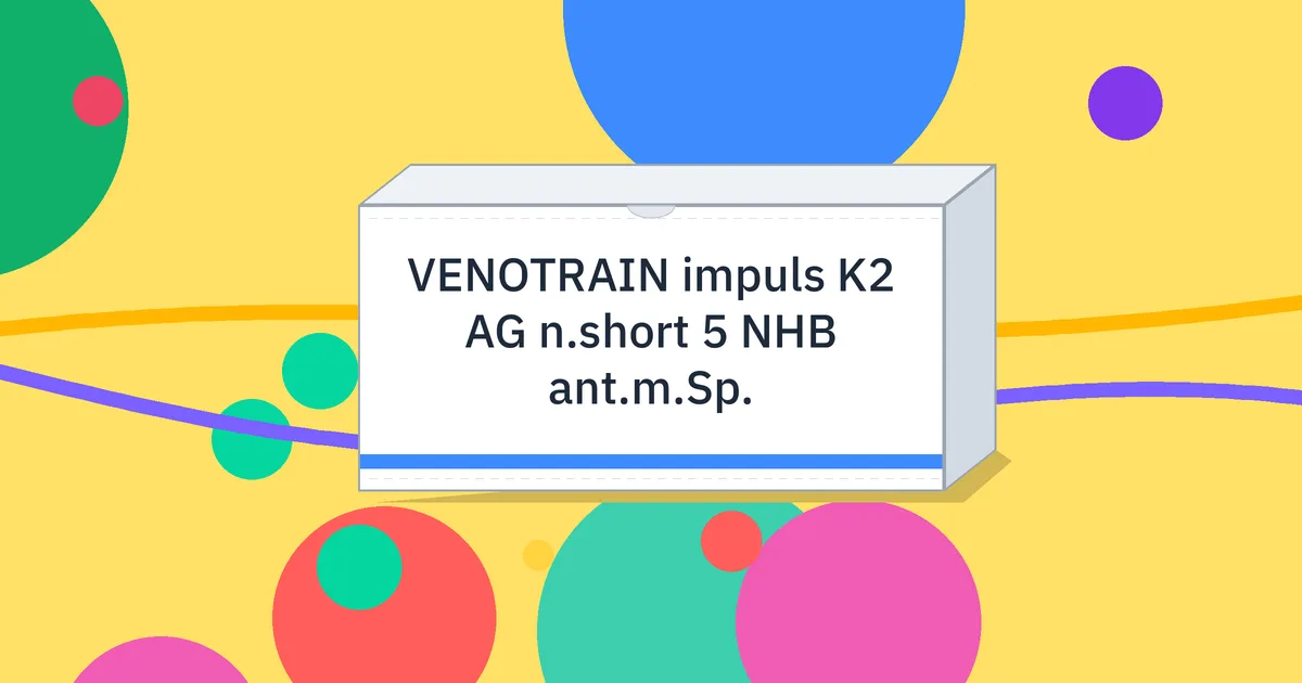 Symbolbild: Packung mit der Aufschrift VENOTRAIN impuls K2 AG n.short 5 NHB ant.m.Sp. (PZN 15214646) – Verfügbarkeit und Bezug in Apotheken in Frankfurt am Main