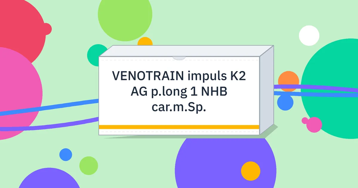 Symbolbild: Packung mit der Aufschrift VENOTRAIN impuls K2 AG p.long 1 NHB car.m.Sp. (PZN 00505740) – Verfügbarkeit und Bezug in Apotheken in Frankfurt am Main
