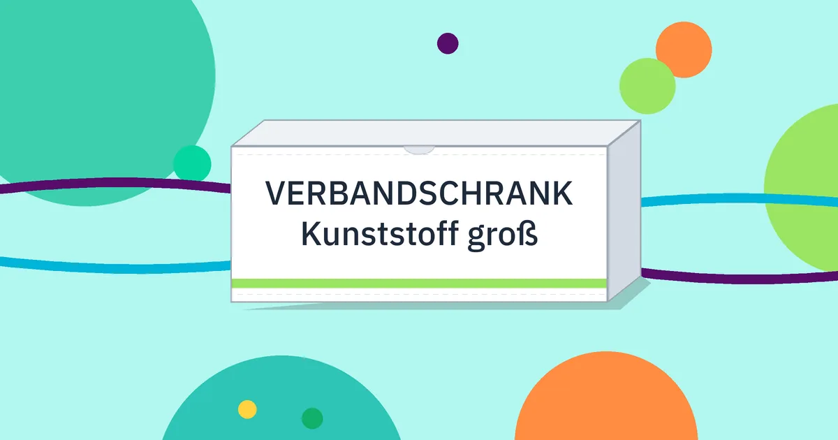 Symbolbild: Packung mit der Aufschrift VERBANDSCHRANK Kunststoff groß (PZN 01723692) – Verfügbarkeit und Bezug in Apotheken in Frankfurt am Main