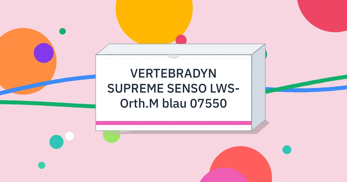 Symbolbild: Packung mit der Aufschrift VERTEBRADYN SUPREME SENSO LWS-Orth.M blau 07550 (PZN 16931203) – Verfügbarkeit und Bezug in Apotheken in Frankfurt am Main