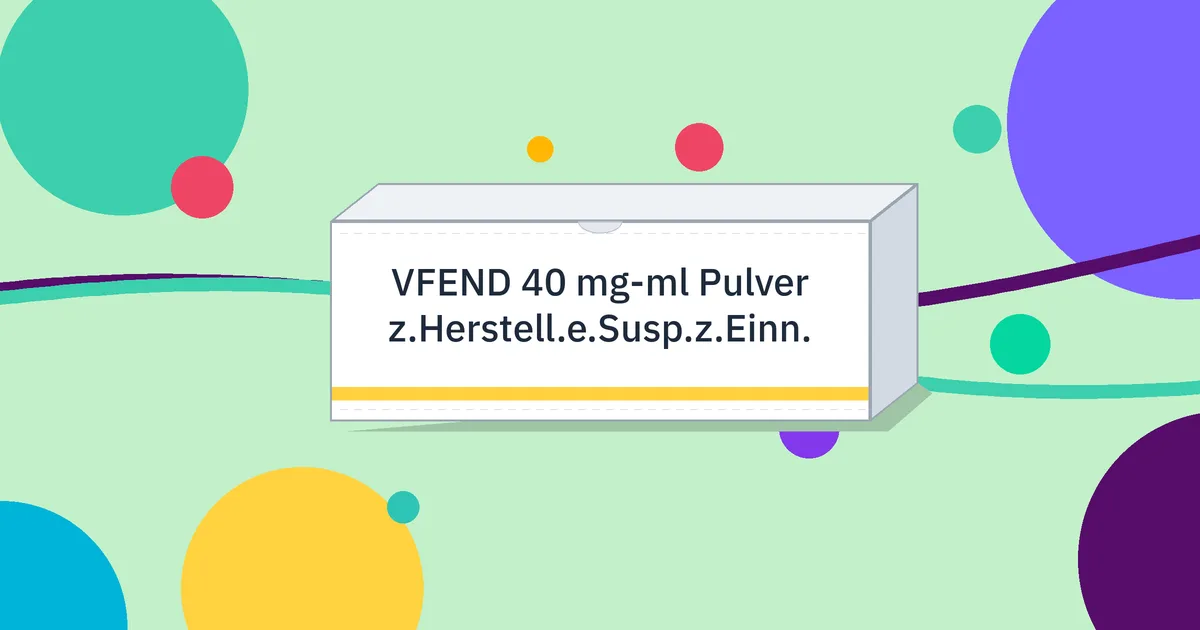 Symbolbild: Packung mit der Aufschrift VFEND 40 mg-ml Pulver z.Herstell.e.Susp.z.Einn. (PZN 18807217) – Verfügbarkeit und Bezug in Apotheken in Frankfurt am Main