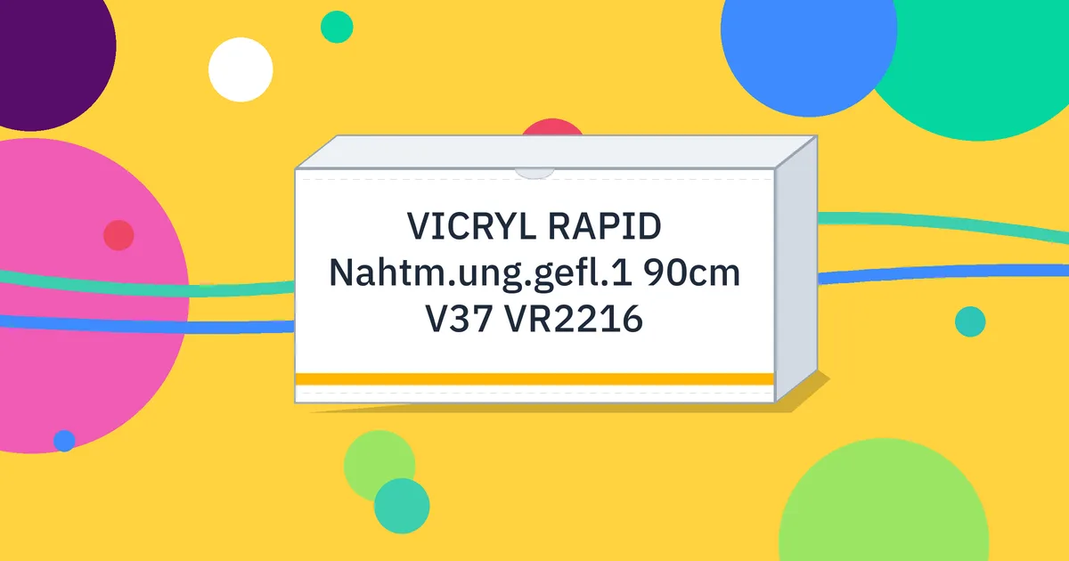 Symbolbild: Packung mit der Aufschrift VICRYL RAPID Nahtm.ung.gefl.1 90cm V37 VR2216 (PZN 20918579) – Verfügbarkeit und Bezug in Apotheken in Frankfurt am Main
