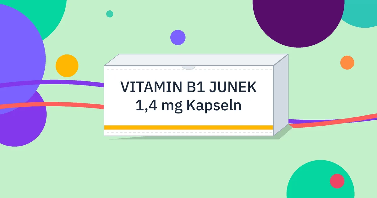 Symbolbild: Packung mit der Aufschrift VITAMIN B1 JUNEK 1,4 mg Kapseln (PZN 10051464) – Verfügbarkeit und Bezug in Apotheken in Frankfurt am Main