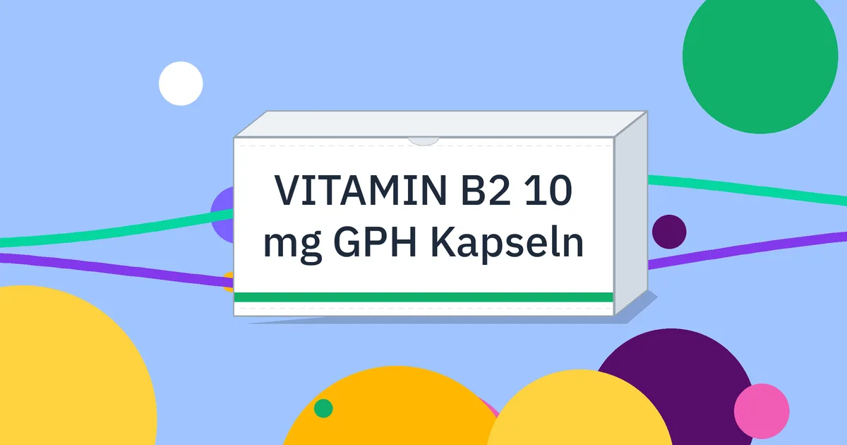 Symbolbild: Packung mit der Aufschrift VITAMIN B2 10 mg GPH Kapseln (PZN 16571064) – Verfügbarkeit und Bezug in Apotheken in Frankfurt am Main