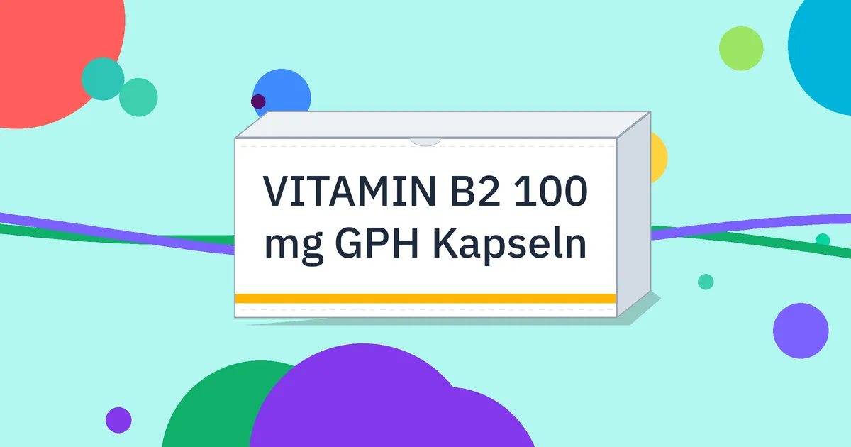 Symbolbild: Packung mit der Aufschrift VITAMIN B2 100 mg GPH Kapseln (PZN 16571331) – Verfügbarkeit und Bezug in Apotheken in Frankfurt am Main