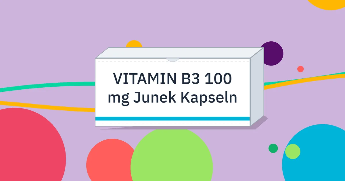 Symbolbild: Packung mit der Aufschrift VITAMIN B3 100 mg Junek Kapseln (PZN 04367387) – Verfügbarkeit und Bezug in Apotheken in Frankfurt am Main