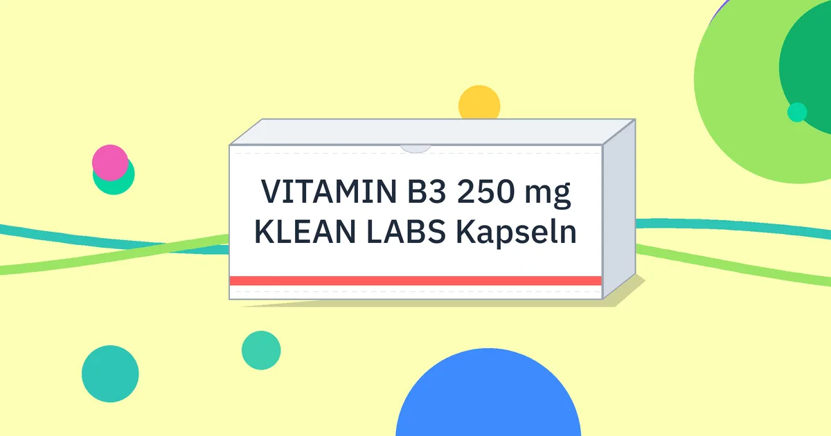 Symbolbild: Packung mit der Aufschrift VITAMIN B3 250 mg KLEAN LABS Kapseln (PZN 19246933) – Verfügbarkeit und Bezug in Apotheken in Frankfurt am Main