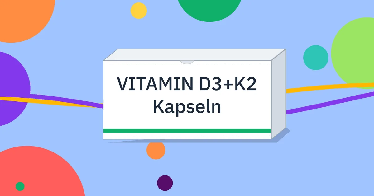 Symbolbild: Packung mit der Aufschrift VITAMIN D3+K2 Kapseln (PZN 18605896) – Verfügbarkeit und Bezug in Apotheken in Frankfurt am Main