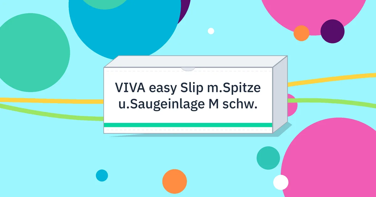 Symbolbild: Packung mit der Aufschrift VIVA easy Slip m.Spitze u.Saugeinlage M schw. (PZN 16576535) – Verfügbarkeit und Bezug in Apotheken in Frankfurt am Main